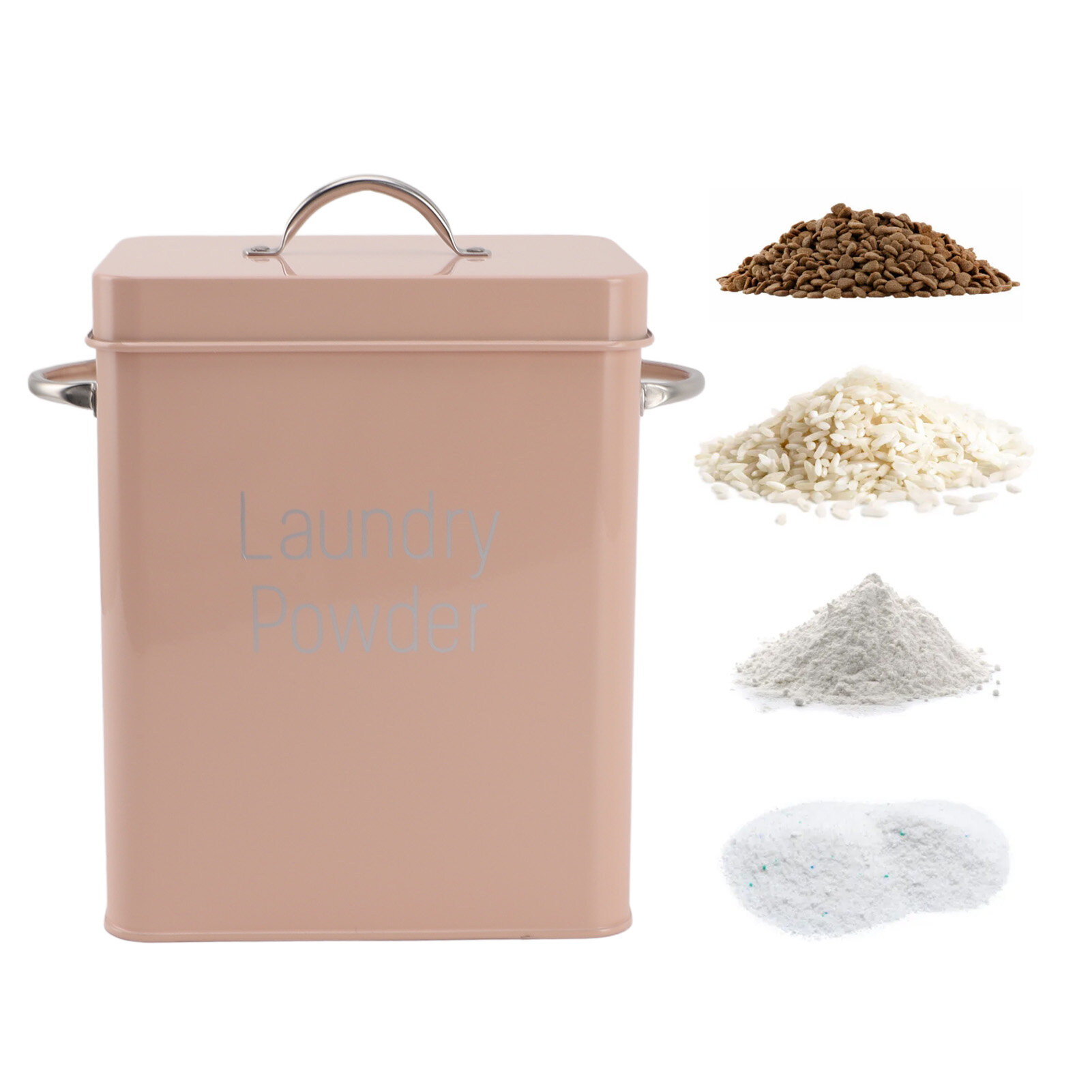 Металлический контейнер для прачечной с двойными боковыми ручками и крышкой-ложкой Контейнер для стирального порошка в фермерском доме для стирального порошка Рисовый корм для собак Розовый