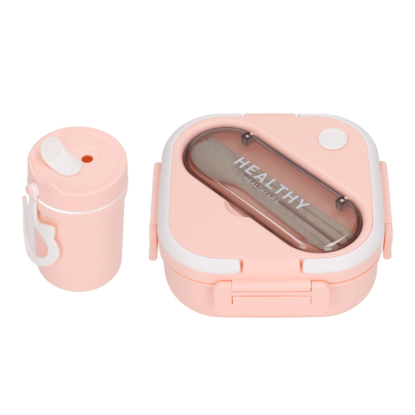 Контейнер для ланча, минималистичный милый портативный герметичный ящик для бенто с чашкой, палочками для еды, ложкой для студентов, для работы, розовый