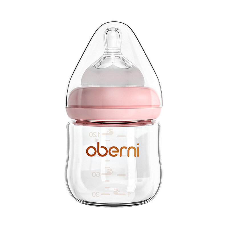 Бутылочка стекло, oberni Peace of Mind, антиколиковая, 120 мл, розовая