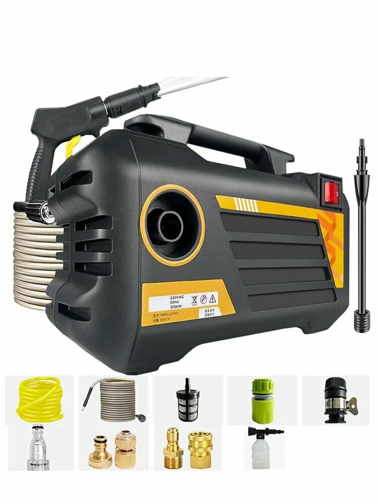 Мойка высокого давления 100 бар, 3000 Вт, с функцией самовсасывания, автомойка