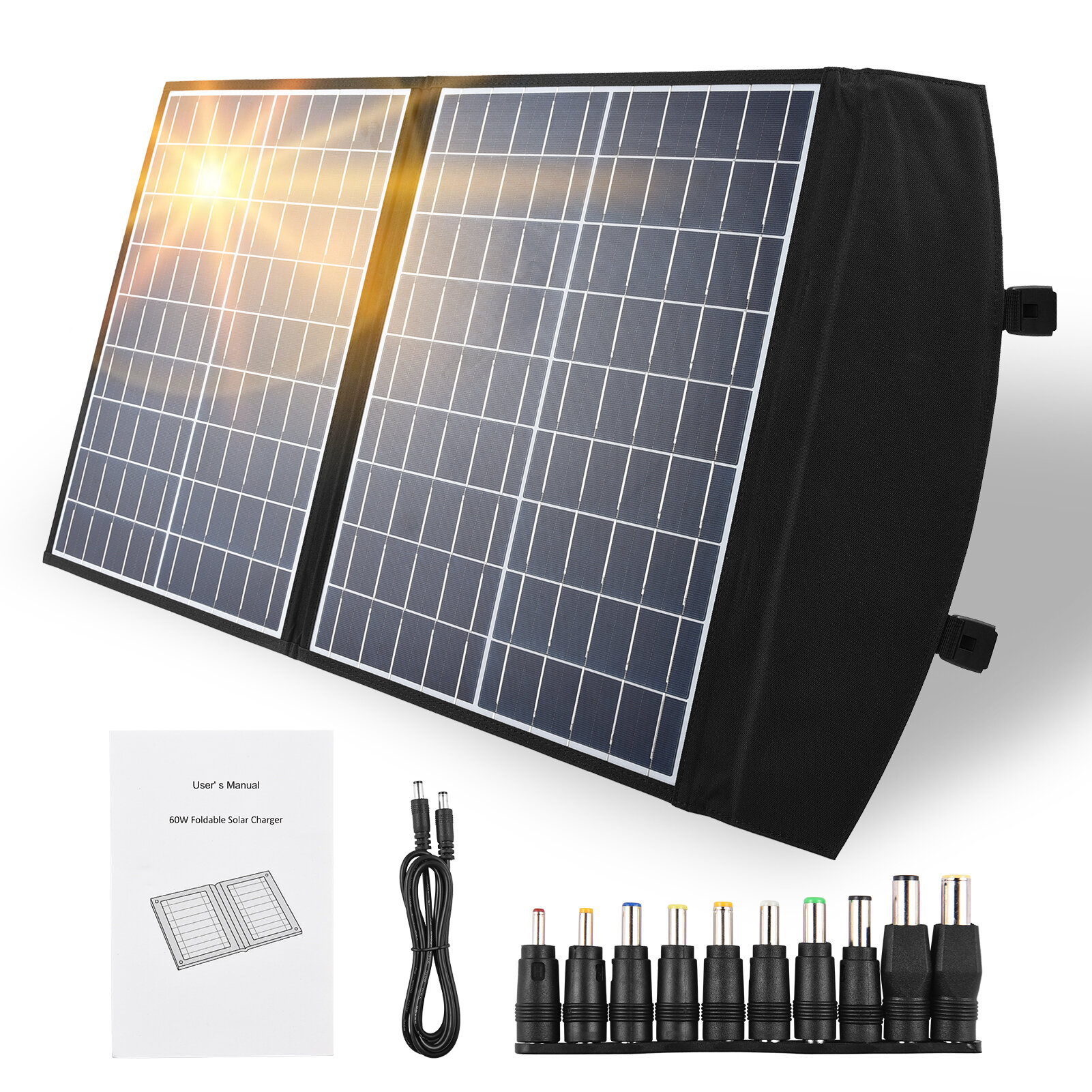60W Portable Solar Panel Kit Folding Charger Outdoor Emergency for Camping Hiking RV Car Marine