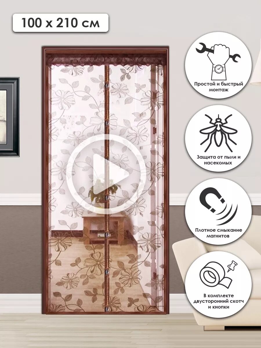 Москитная сетка ROSENBERG R-400007, на магнитах, полиэстер, 100x210 см