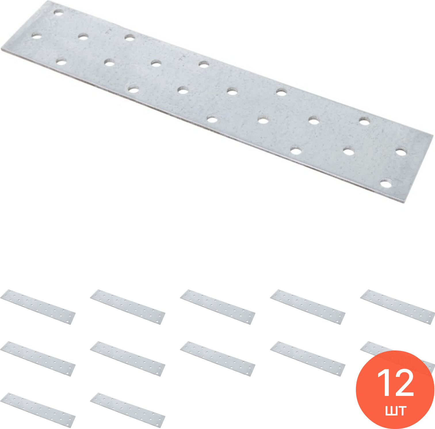 Пластина крепежная Rock Solid Connection / Рок Солид Коннекшн для деревянных конструкций, из оцинкованной стали, размером 200×40×2мм / строительство и ремонт (комплект из 12 шт)