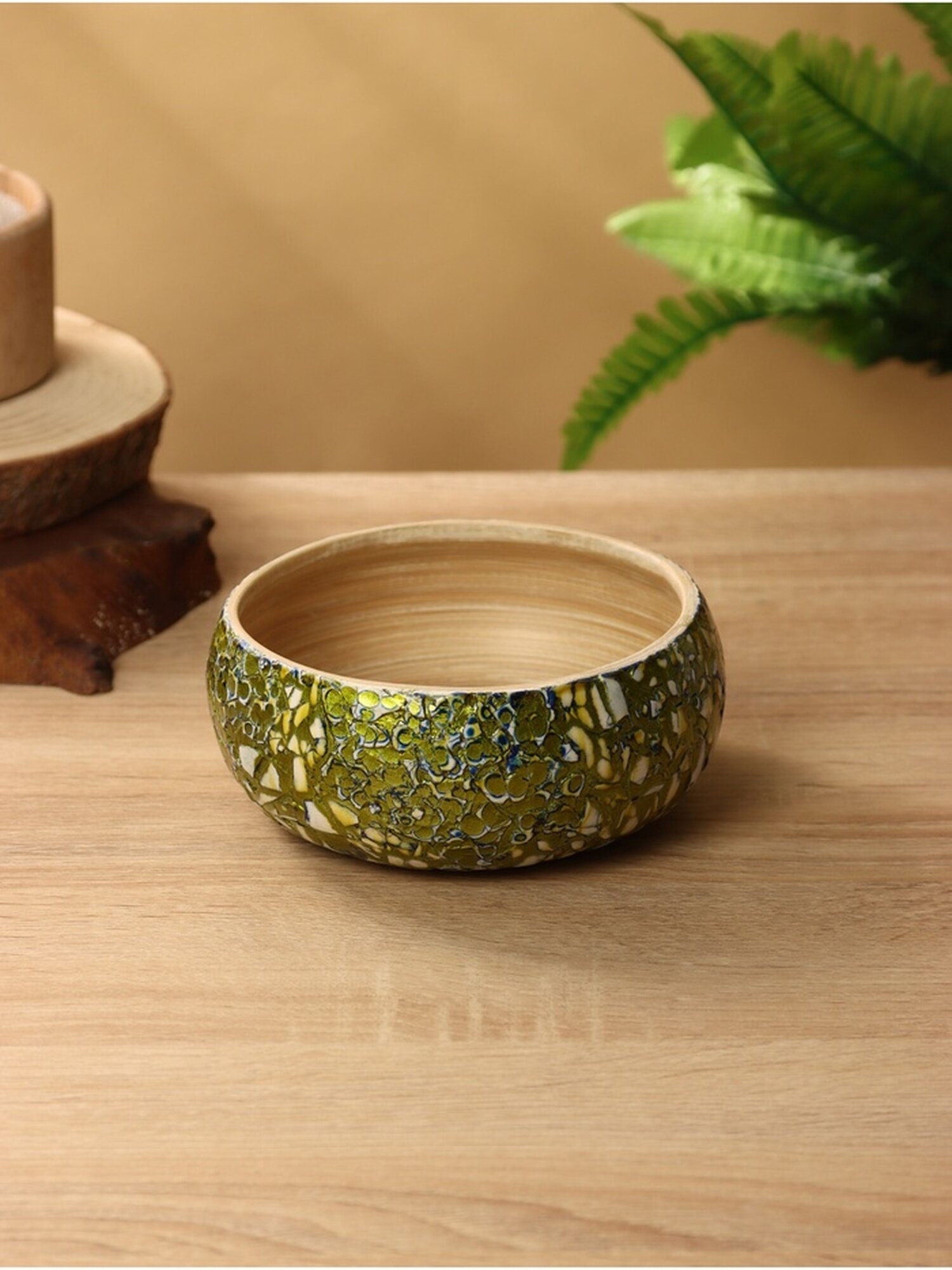 Ваза Сима-ленд, бамбуковая, ручная роспись, бежевая, 15х15х6 см