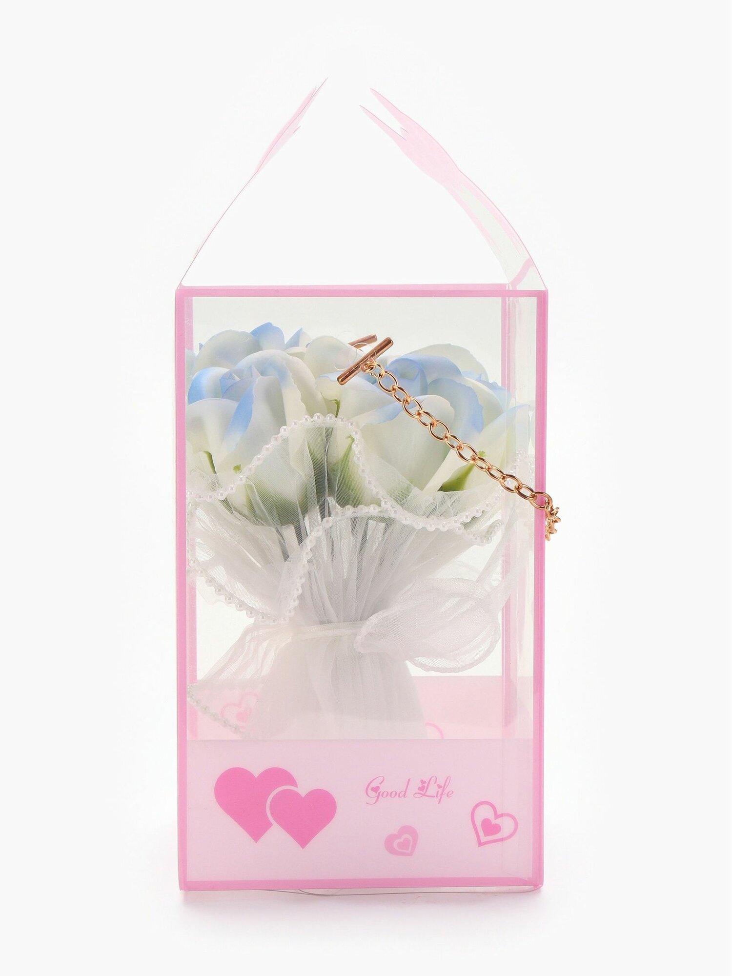 Набор из 6 нежных бело-голубых мыльных роз