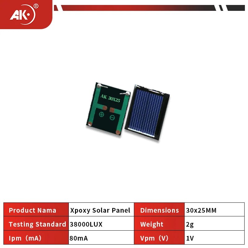 AK Солнечная панель Xpoxy 30x25 мм, 1V, 80mA