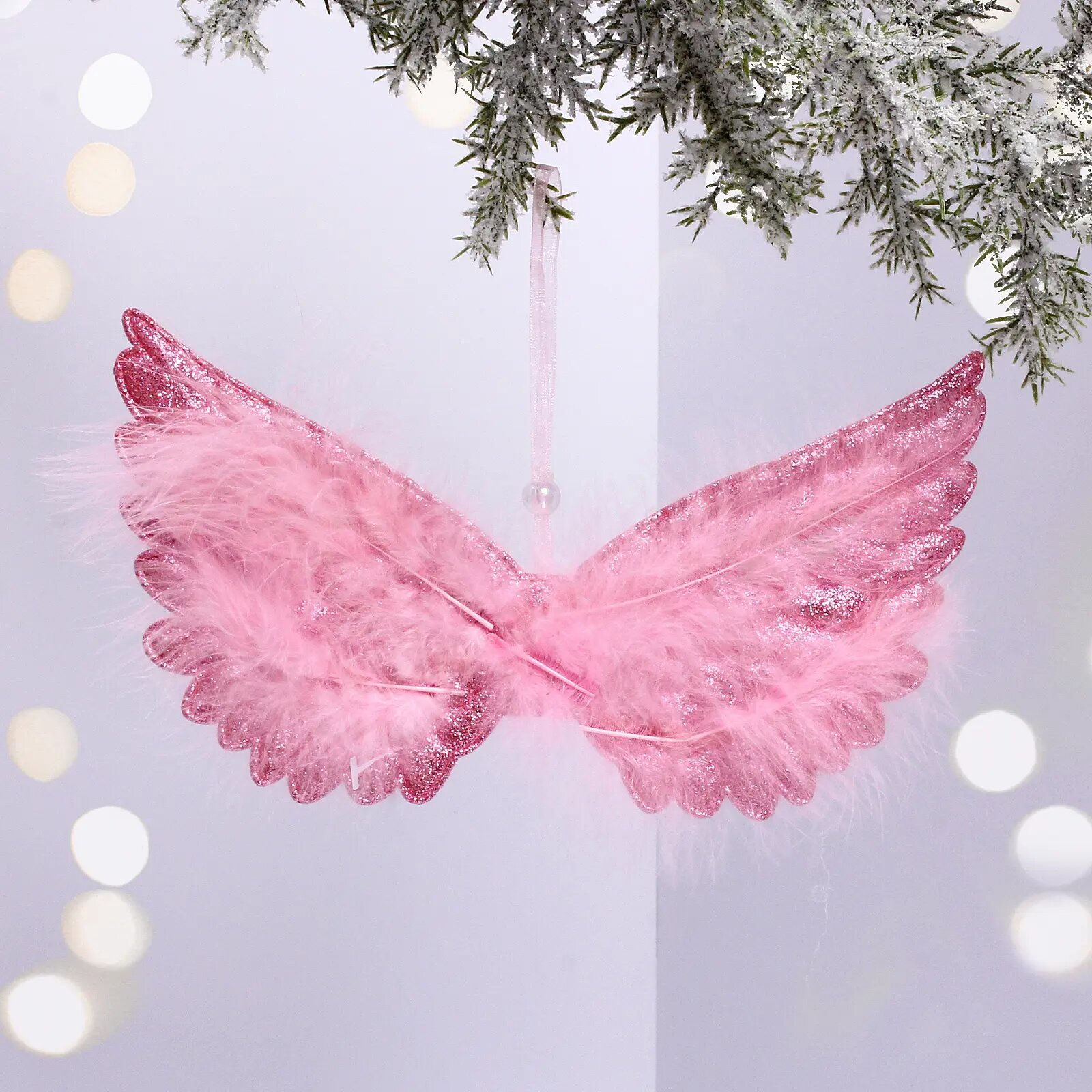 Подвеска «Волшебные крылья» 23 см, розовая, блестящая, с перьями