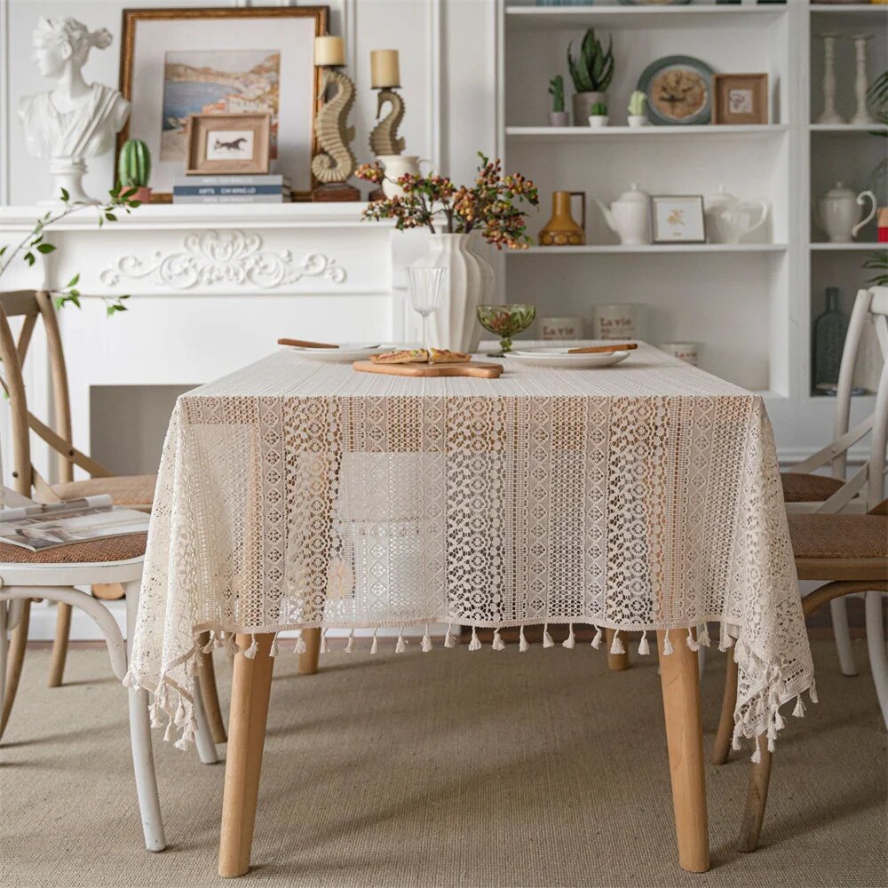 Ретро скатерть из полиэстера и хлопка 1pc140x140cm，бежевый