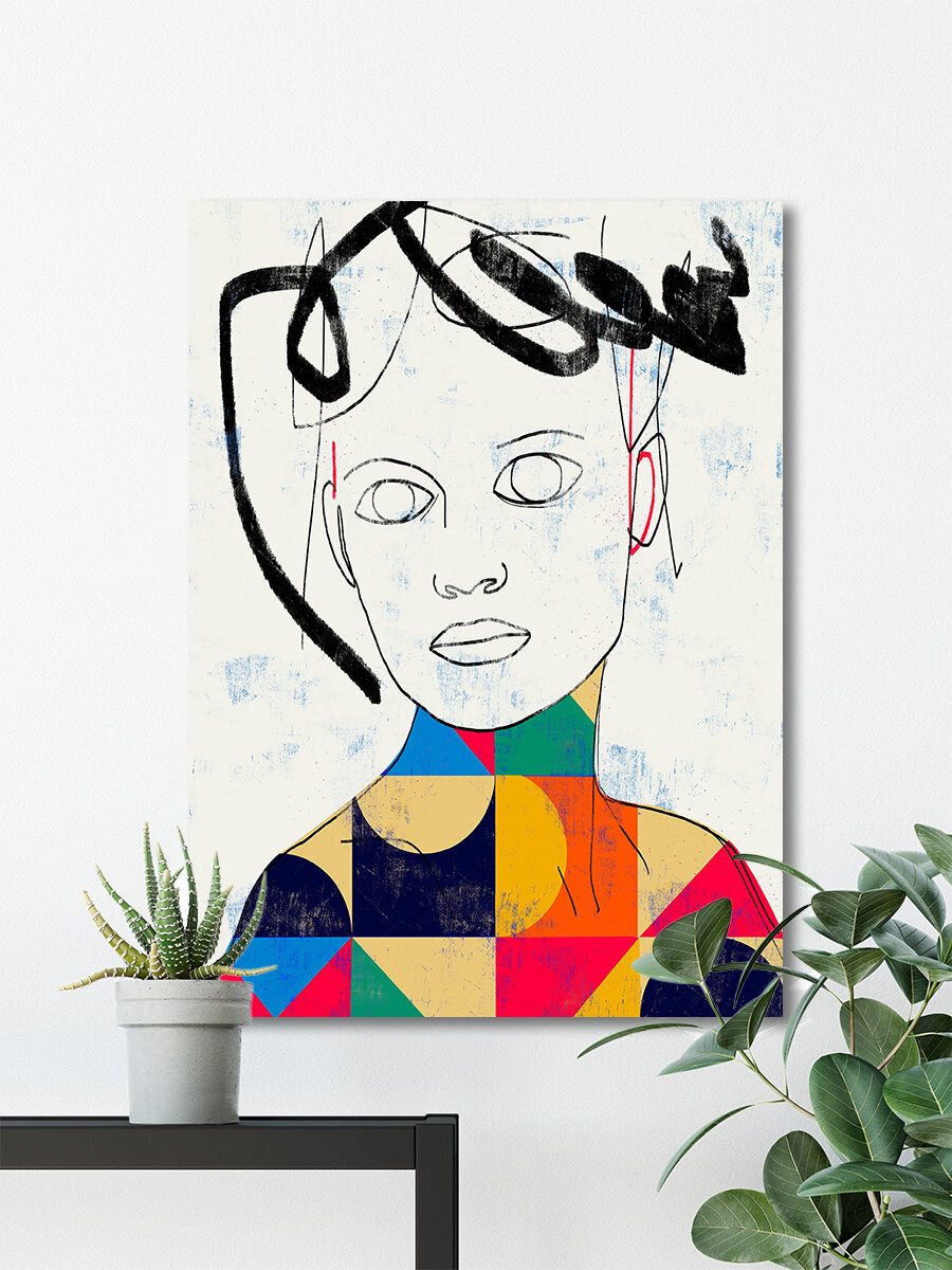 Картина "Лицо девушки", абстракция на холсте / на стену с креплением, 30х40 см.