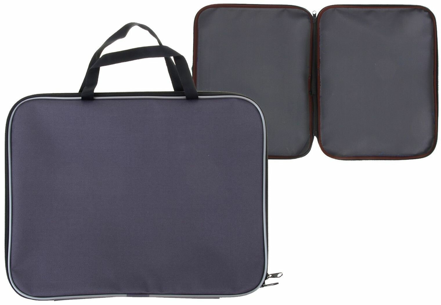 Папка текстильная "Офис" на молнии с ручками, сумка-портфель для тетрадей, бумаг, документов, нейлон 600D, двуцветный кант, А4, 350 х 270 х 20 мм, серая