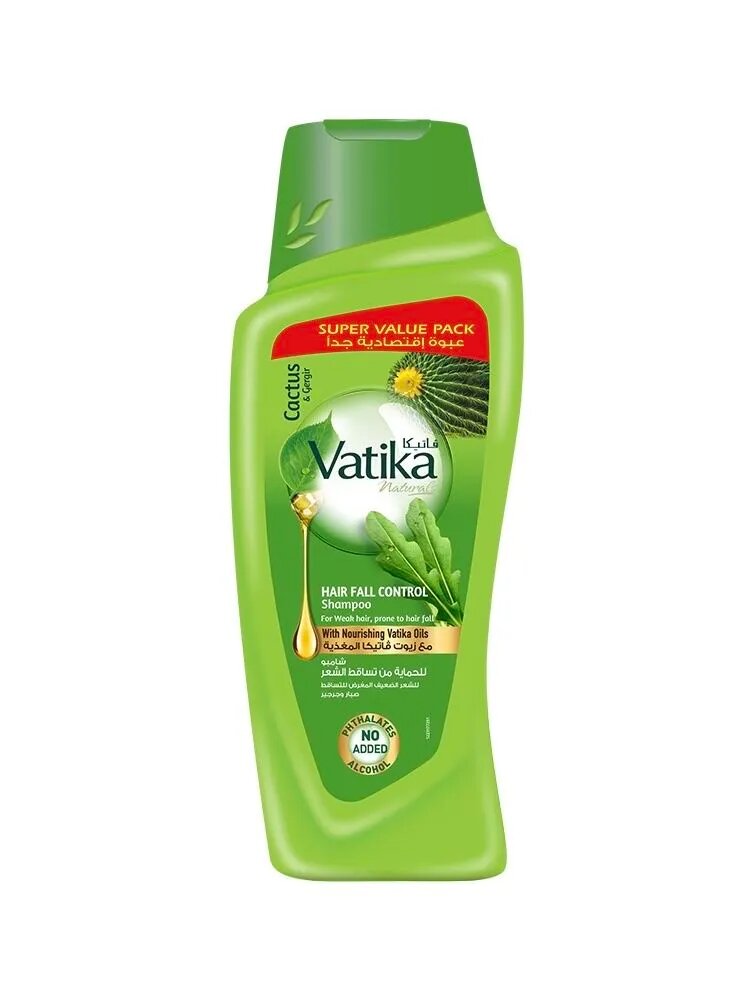 Vatika CACTUS AND GERGIR Hair Fall Control Shampoo, Dabur (Ватика кактус И руккола Шампунь контроль выпадения для ломких, выпадающих и ослабленных волос, Дабур), 700 мл.