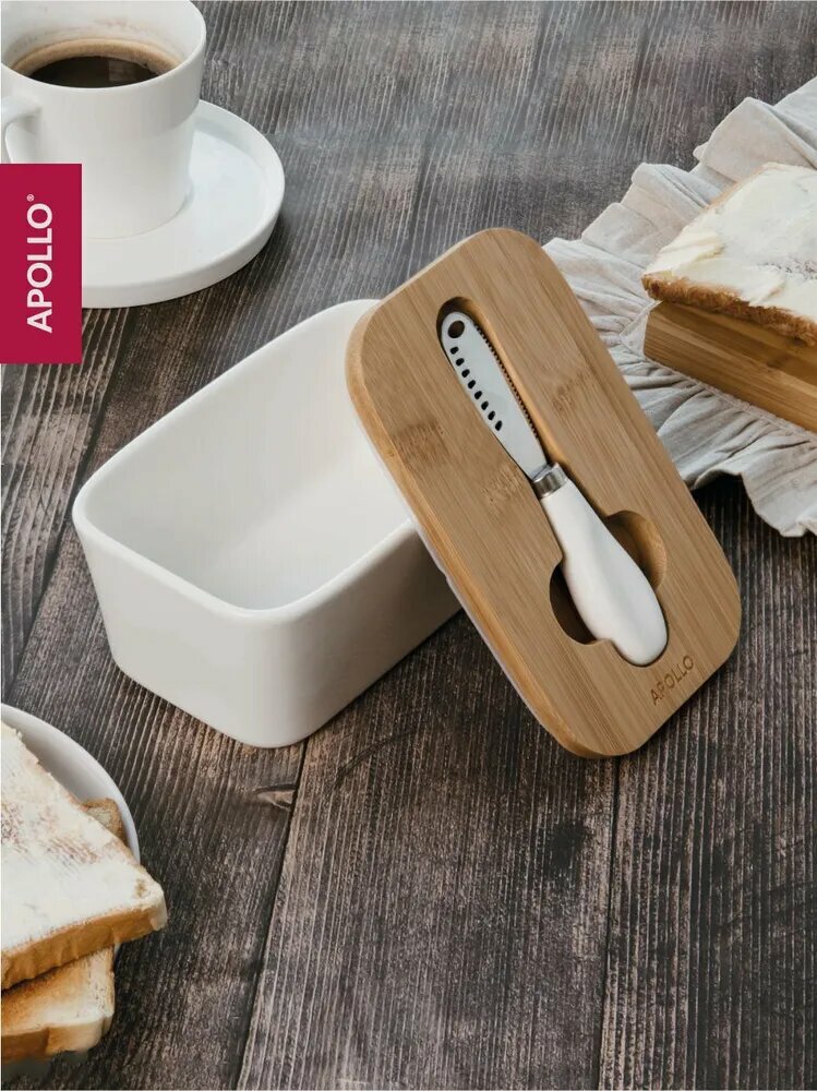 Масленка Apollo "Palmiro", фарфор, бамбук, нержавеющая сталь, комплект с ножом