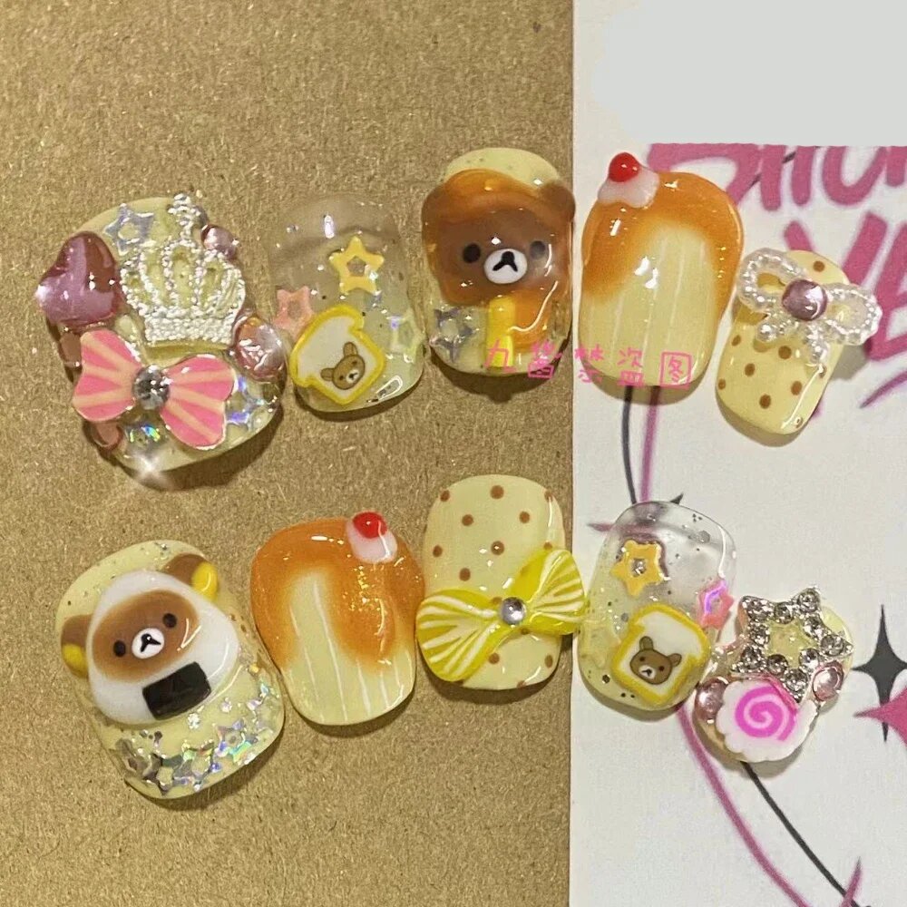 Y2K Sanrio Hello Kitty Duck Feet Xl Press On Fake Nail Spice Girl Streak Punk Rivet Diamond 3D Flowers Полное покрытие Накладные кончики ногтей, 6, S-15-11-12-11-9, Унисекс