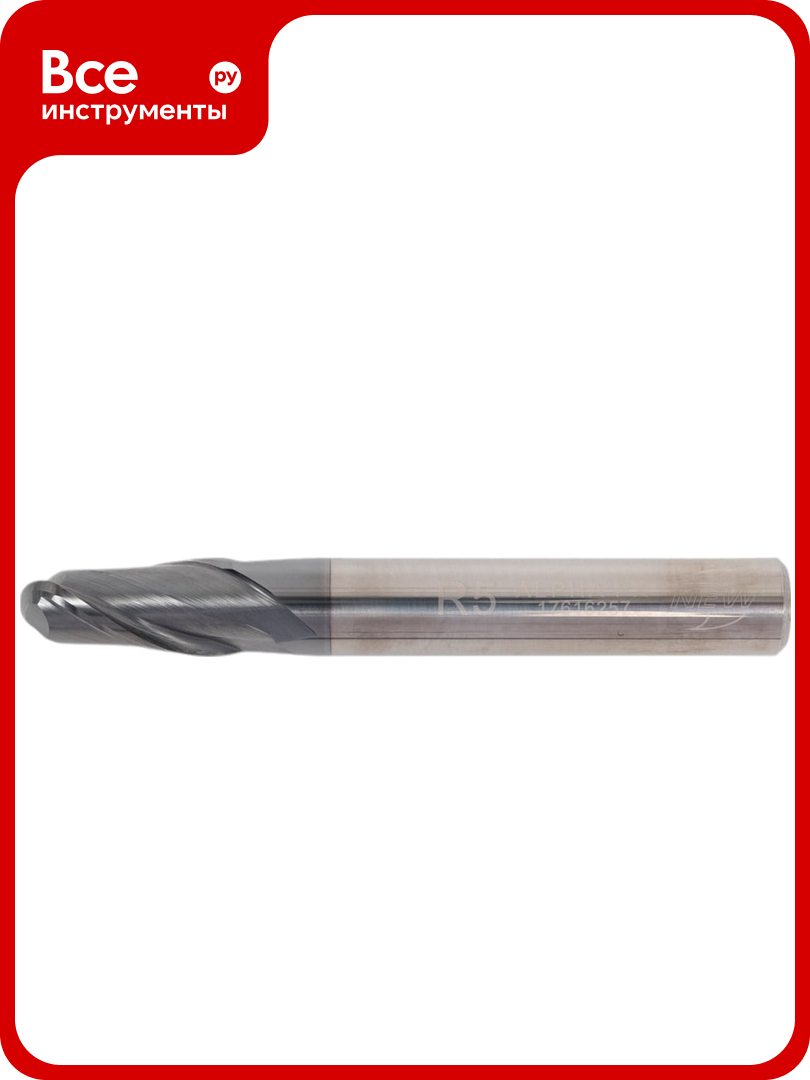 Фреза концевая 10х10х20х75 мм, Z2, твердосплавная, укороченная, сферическая Alpha-Pх New Century GMJ29100