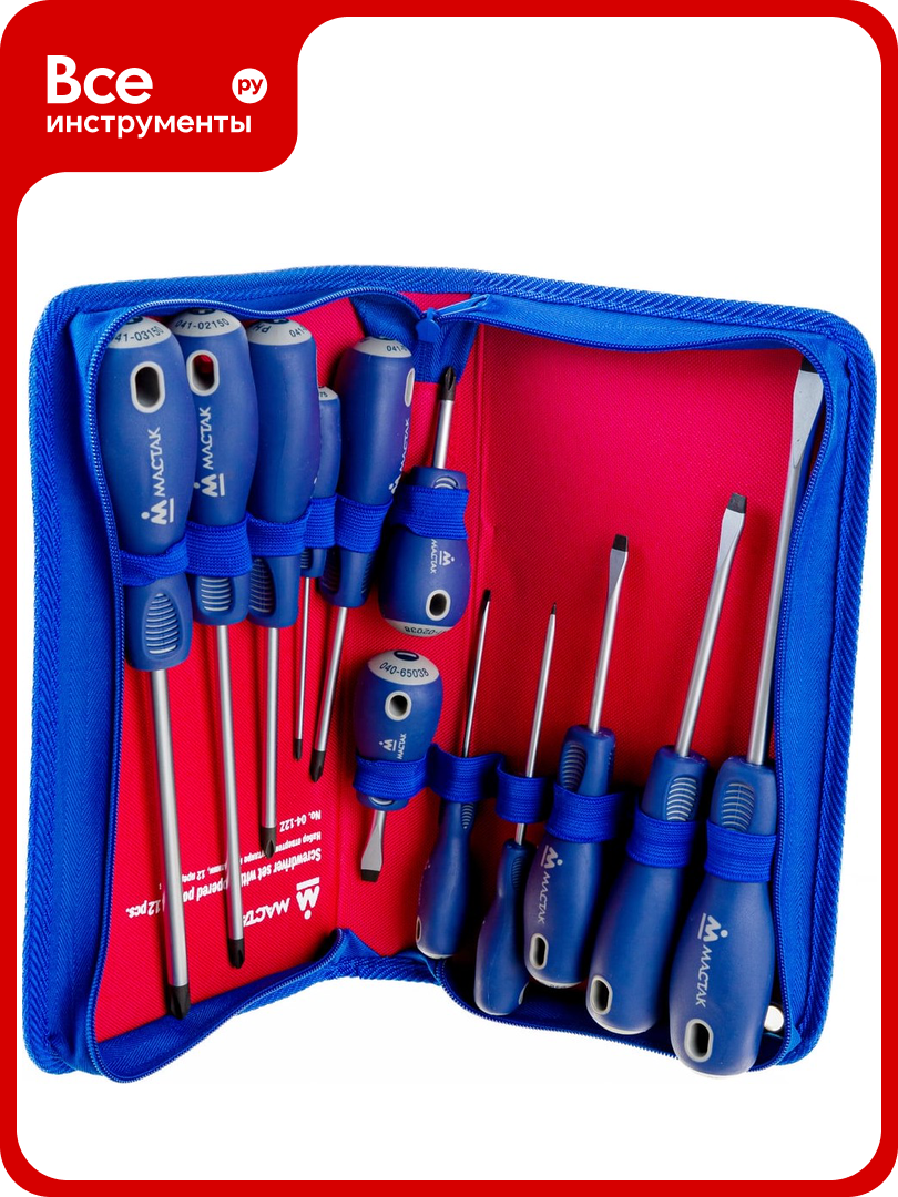 Набор отвёрток в футляре на молнии 12шт мастак 04-12Z, с крепежом
