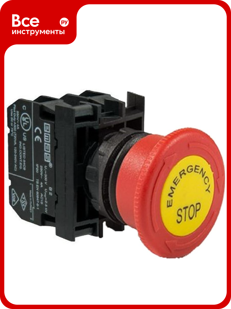 Аварийная кнопка Emas Грибок B102EE, модульный тип, пластиковый корпус, защита