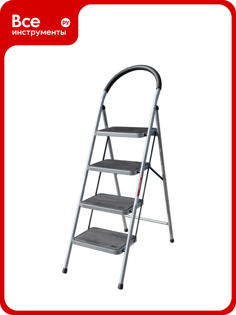 Стальная стремянка Алюмет с широкими ступенями 4 ступени. Серия MCH204, вспененной резины, 5 мм