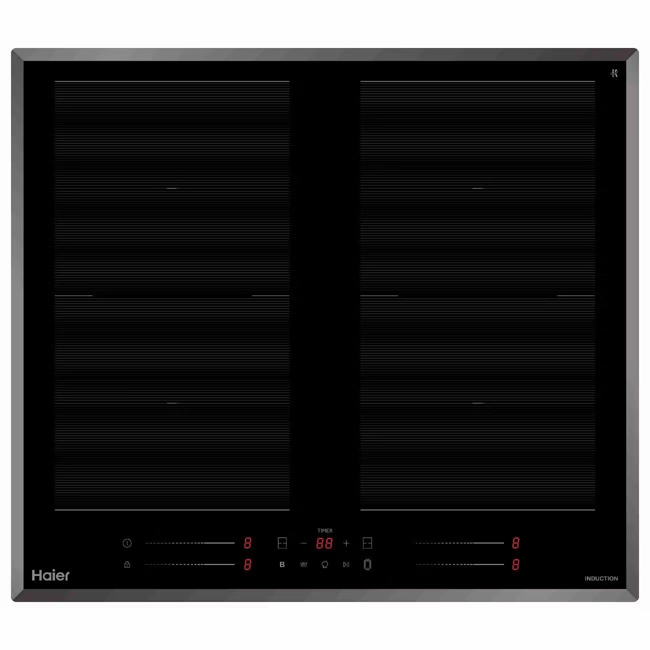Индукционная панель Haier HHY-Y64SFFVB, сенсорное управление, стеклокерамическая поверхность, 4 конфорки