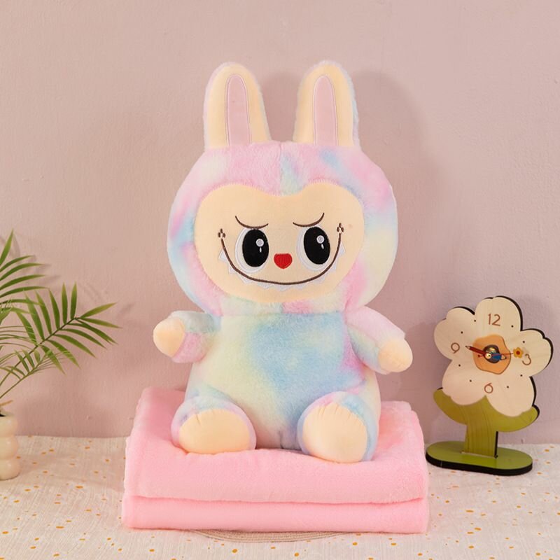 Мягкое одеяло "Labubu", плюш, светло-розовое, голубое, белое