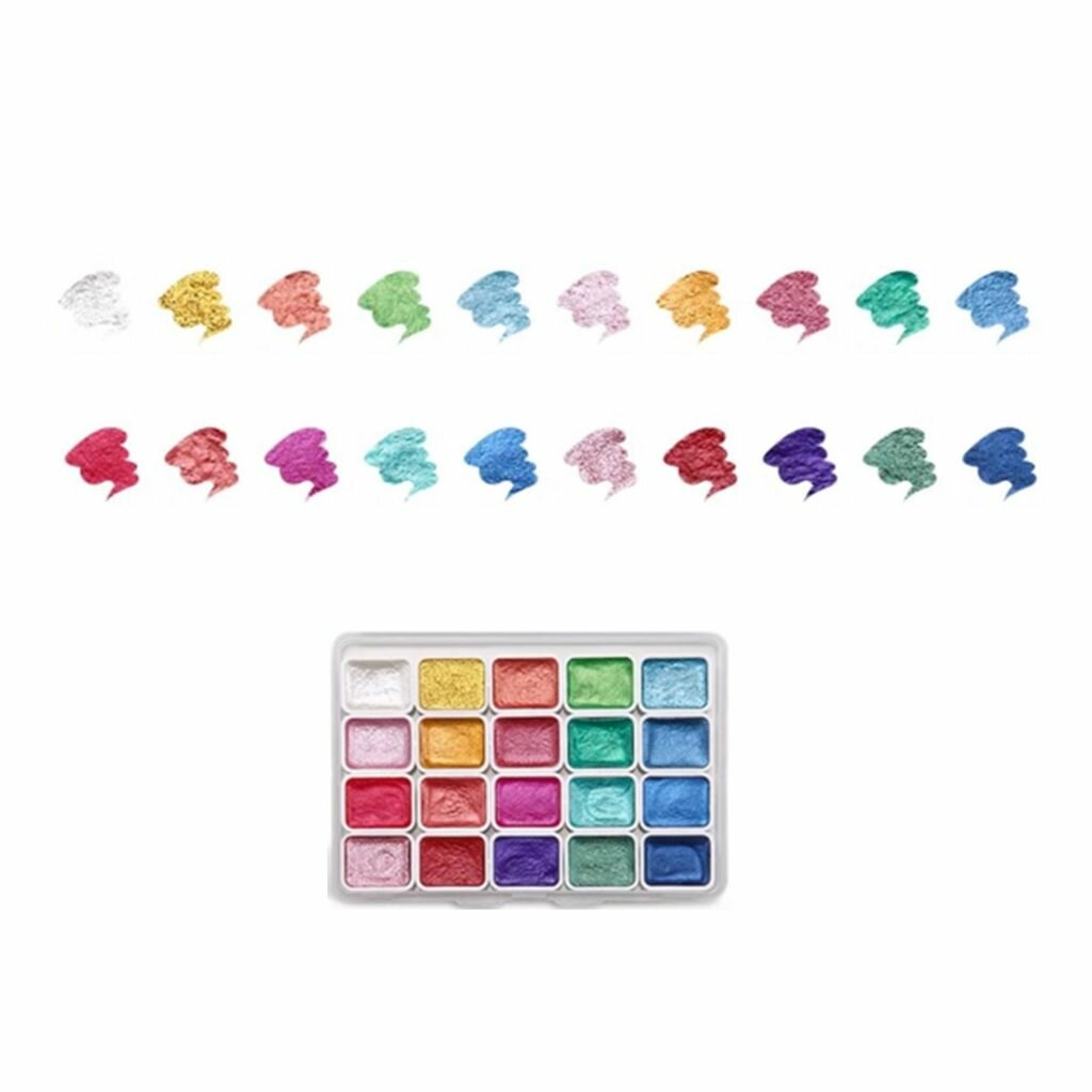 (1 коробка) 20 цветов Перламутровая акварельная краска твердая (высокая) - Lohas