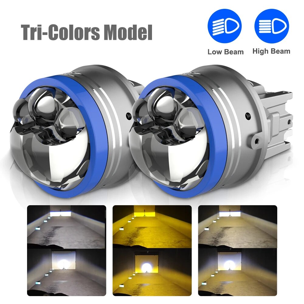 3,0-дюймовые синие би-светодиодные противотуманные фары 3000K 6000K светодиодные противотуманные фары универсальные линзы дальнего света прожекторы для Toyota/Ford/Nissan/Honda Tri-Colors, For Ford Honda