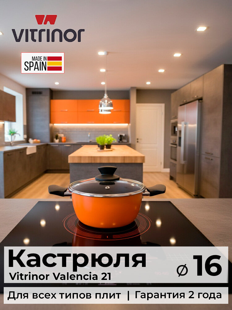 Кастрюля с крышкой низкая Vitrinor Valencia 21 16