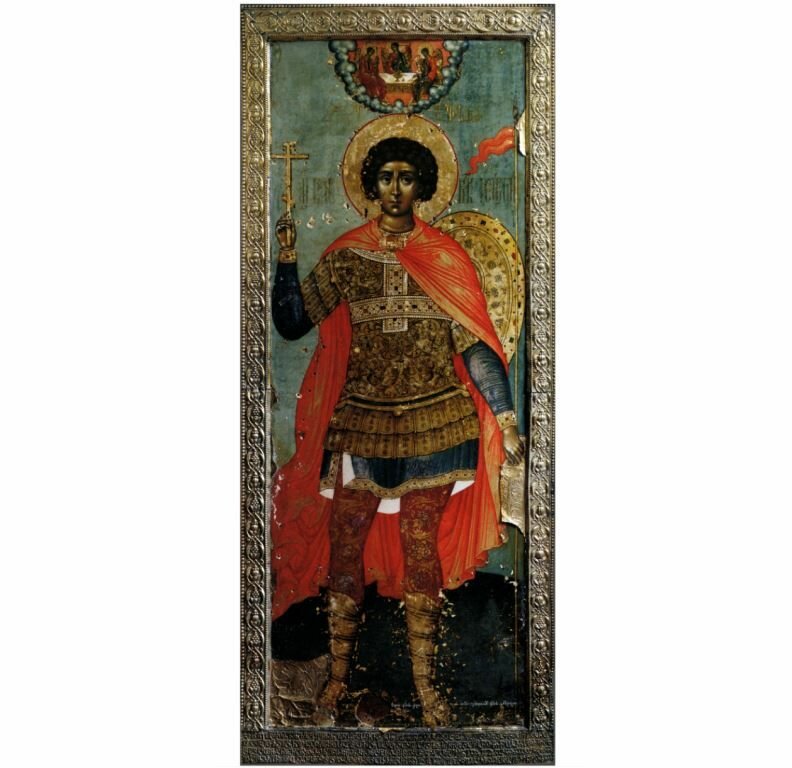 Георгий Победоносец святой великомученик. Деревянная икона на левкасе (26 см)