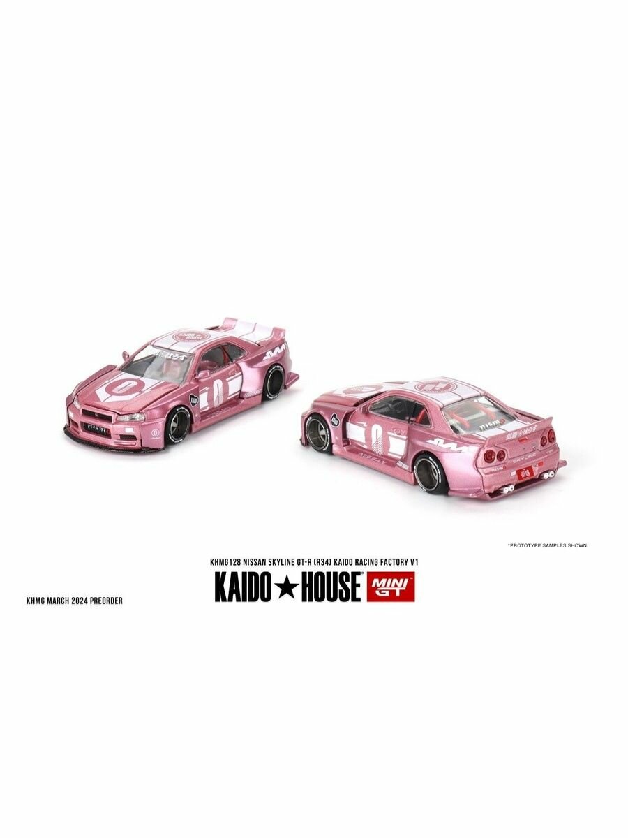 Машинка KAIDO HOUSE MINIGT 1/64 Nissan Skyline GT-R (R34) KAIDO RACING FACTORY V1 KHMG128 Die-cast Alloy Car Model Collection Gift