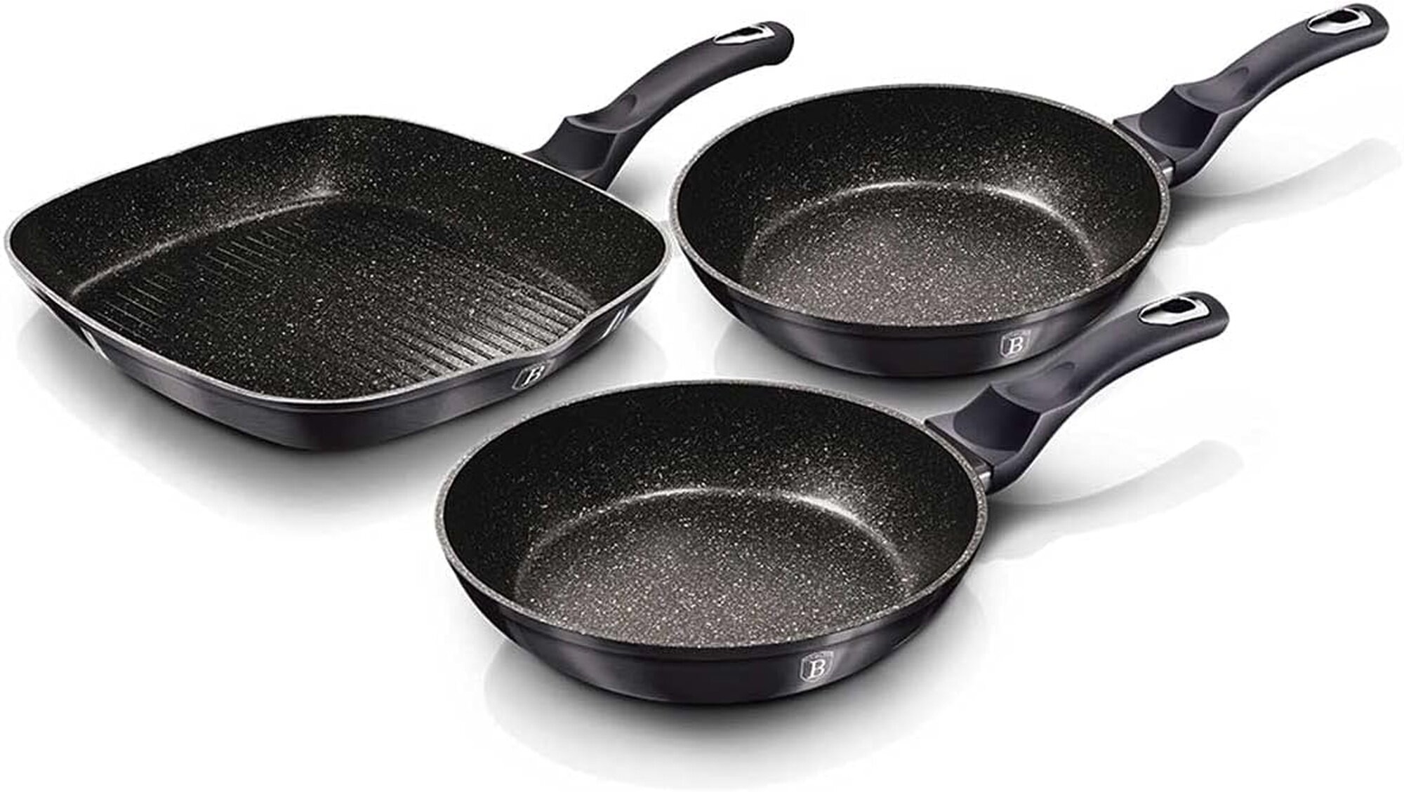 Набор из 3 гранитных сковородок Berlinger Haus CARBON PRO, диаметр 20 см+ 24 см + 28 см, цвет черный, BH-6904
