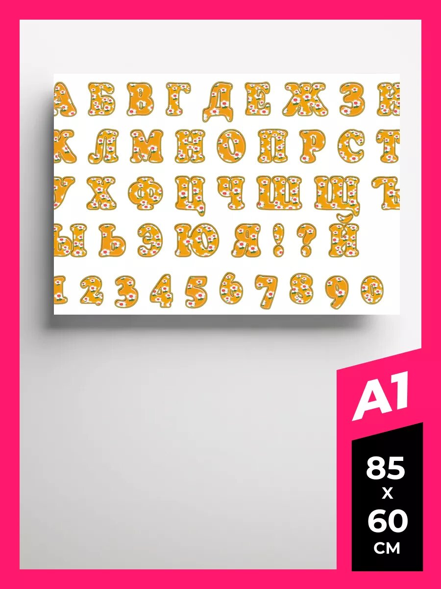 Плакат постер с русским алфавитом и азбукой Буквы и цифры