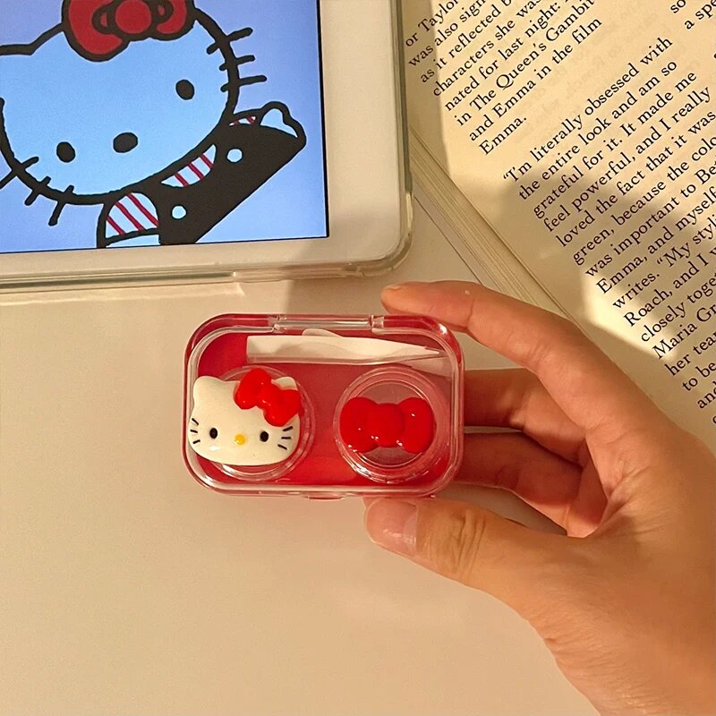 Дорожный футляр для контактных линз Hello Kitty, герметичный силиконовый контейнер для хранения, красочный подарок для девушки на День святого Валентина, милый мультяшный персонаж.