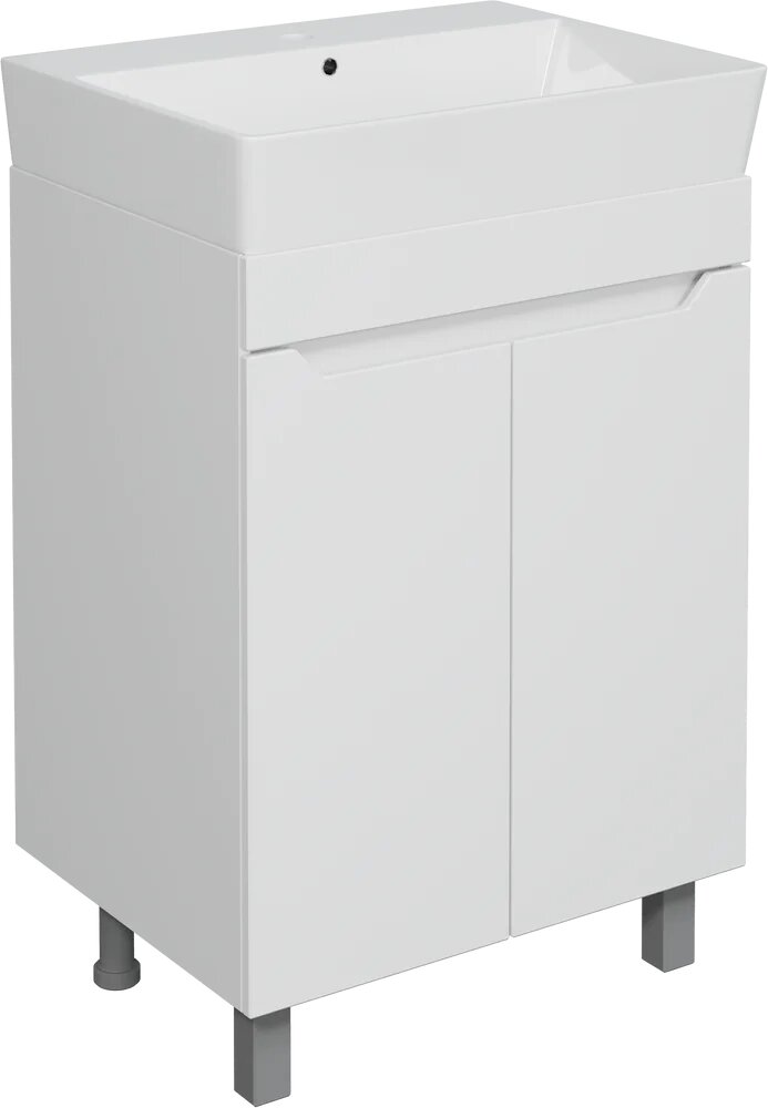 Тумба с раковиной DIWO Архангельск 60 напольная, 60 см, белая, матовая, из МДФ, с дверками, раковина для ванной, фаянсовая, прямоугольная, встроенный слив-перелив, с сифоном