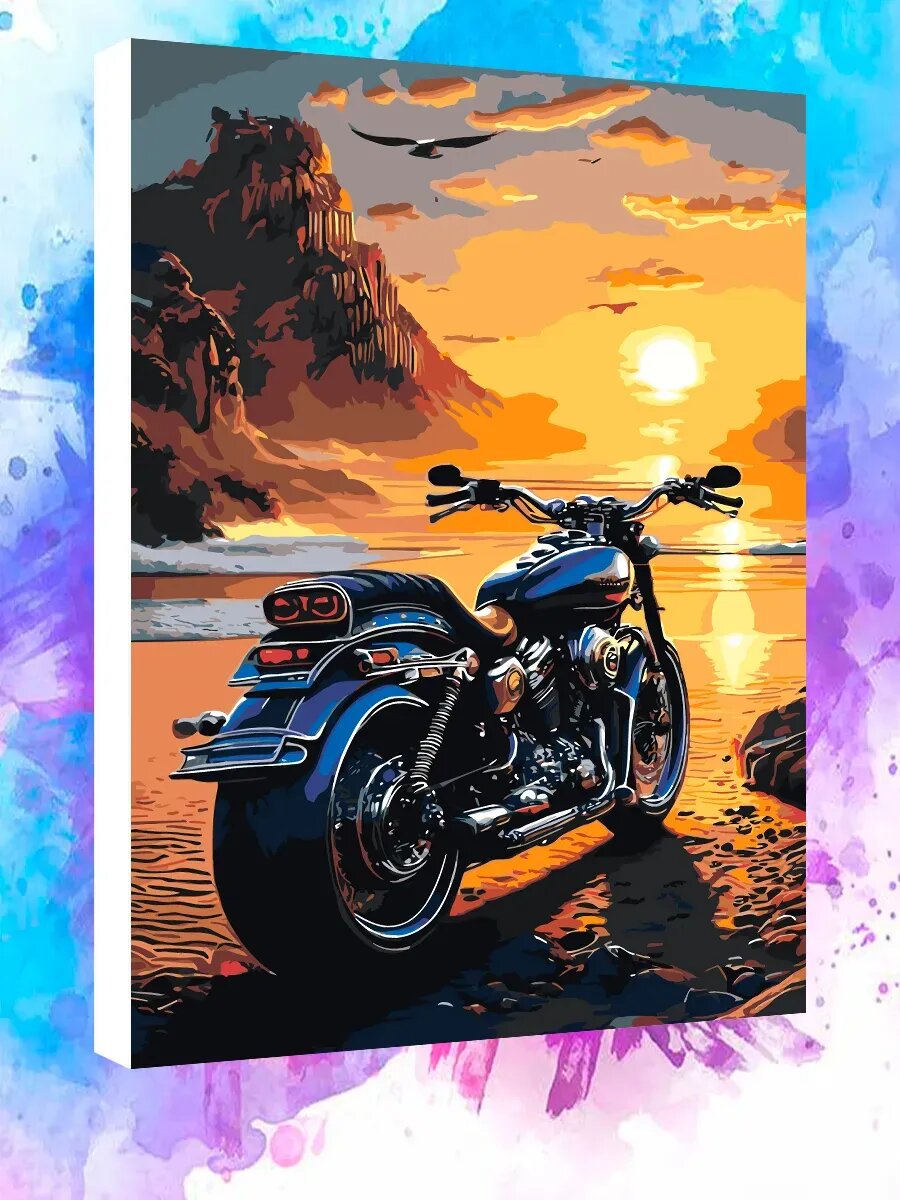 Картина по номерам Мотоцикл Закат_Море_Лето_Арт