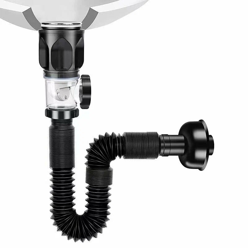 Сифон для раковины с донным клапаном клик-клак (без перелива) /черный матовый слив универсальный