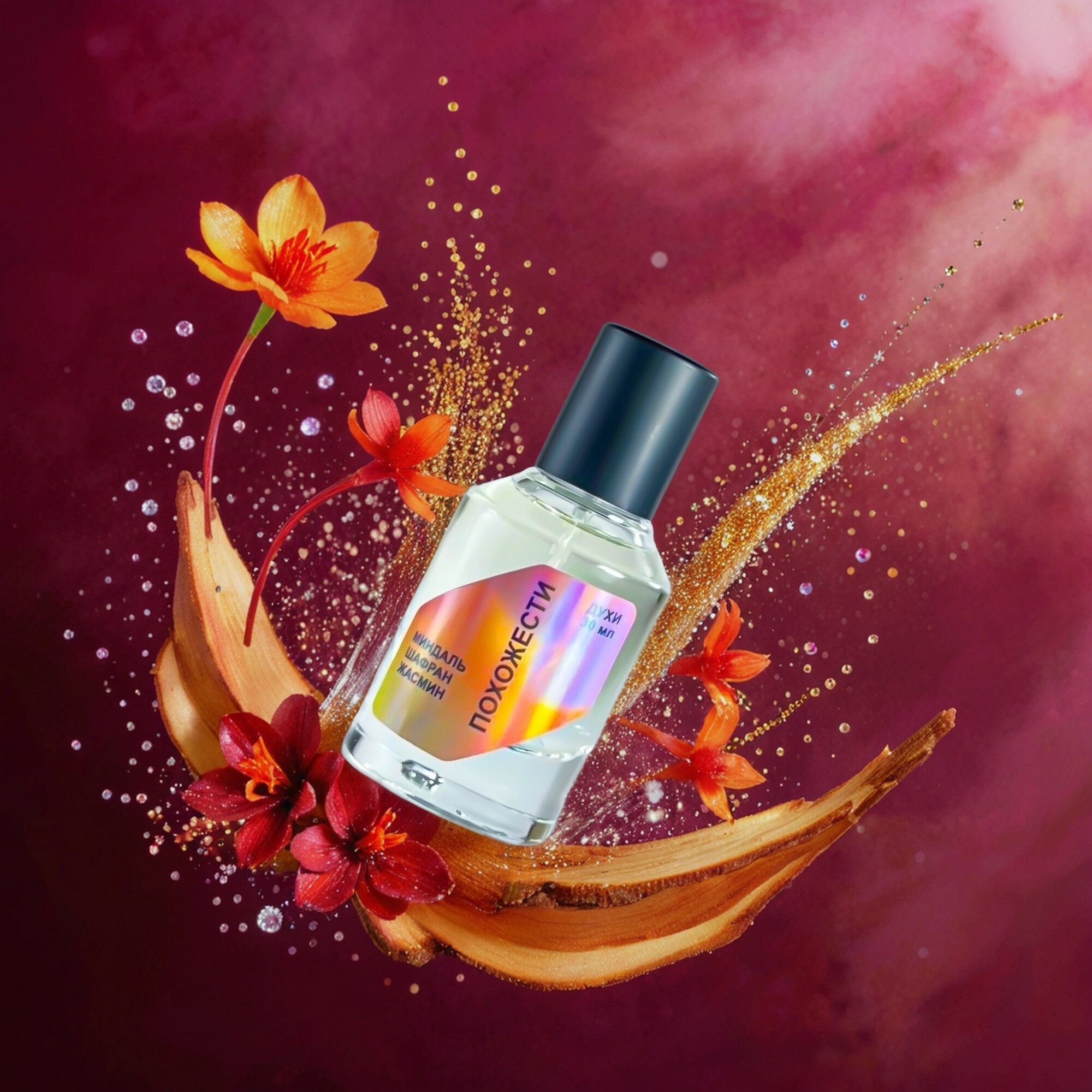 Духи "Миндаль, шафран, жасмин" бренда Похожести, фруктово-цветочные, 30 мл.