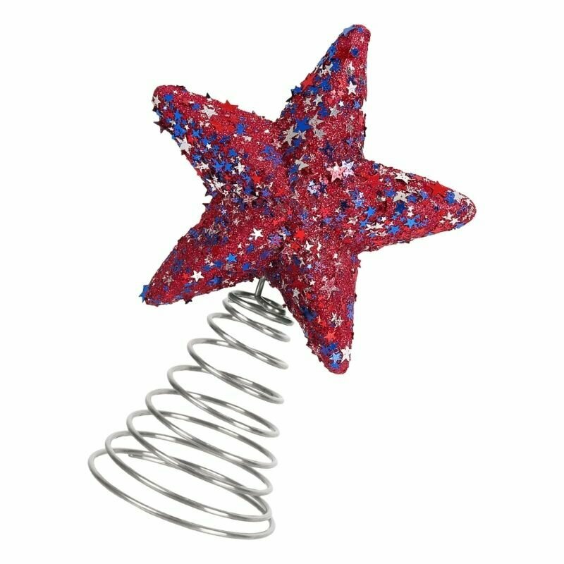 Пятиконечная звезда с цветными блестками на День независимости, реквизит для украшения рождественской елки-красная пятиконечная звезда-красные, синие и серебряные блестки