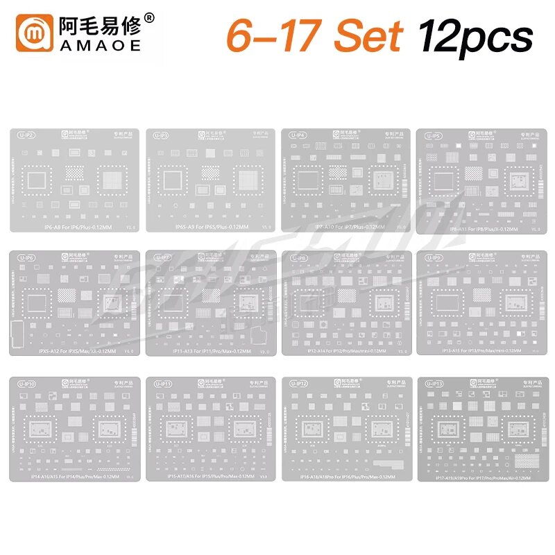 AMAOE Трафареты для пайки iPhone, 6-17 Set 12pcs