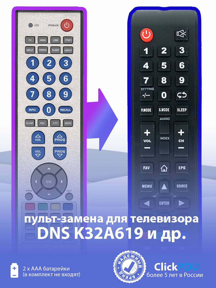 Пульт для телевизора DNS K32A619 и других