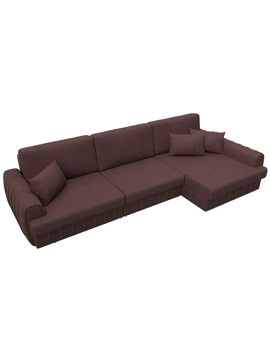 Большой угловой диван Монако, 337x93x163 см, спальное место 143х292 см, пружинный матрас, ящик для белья, угол справа, замша