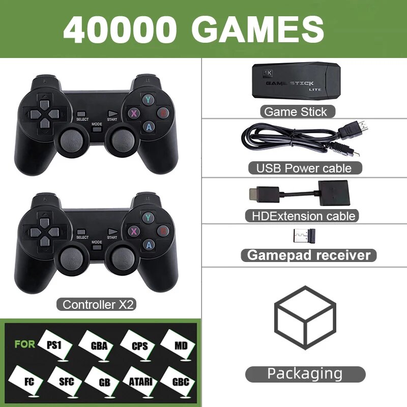 HD Game Stick 4K консоль 128 ГБ, 40000 with 2gamepad