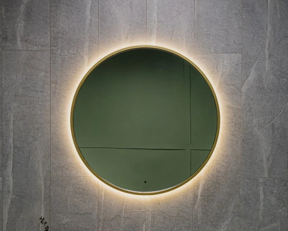 Зеркало Art&Max Asti AM-Ast-800-DS-FNC-Gold 80x80 см, с LED-подсветкой, сенсорным выключателем, диммером, золотой матовый
