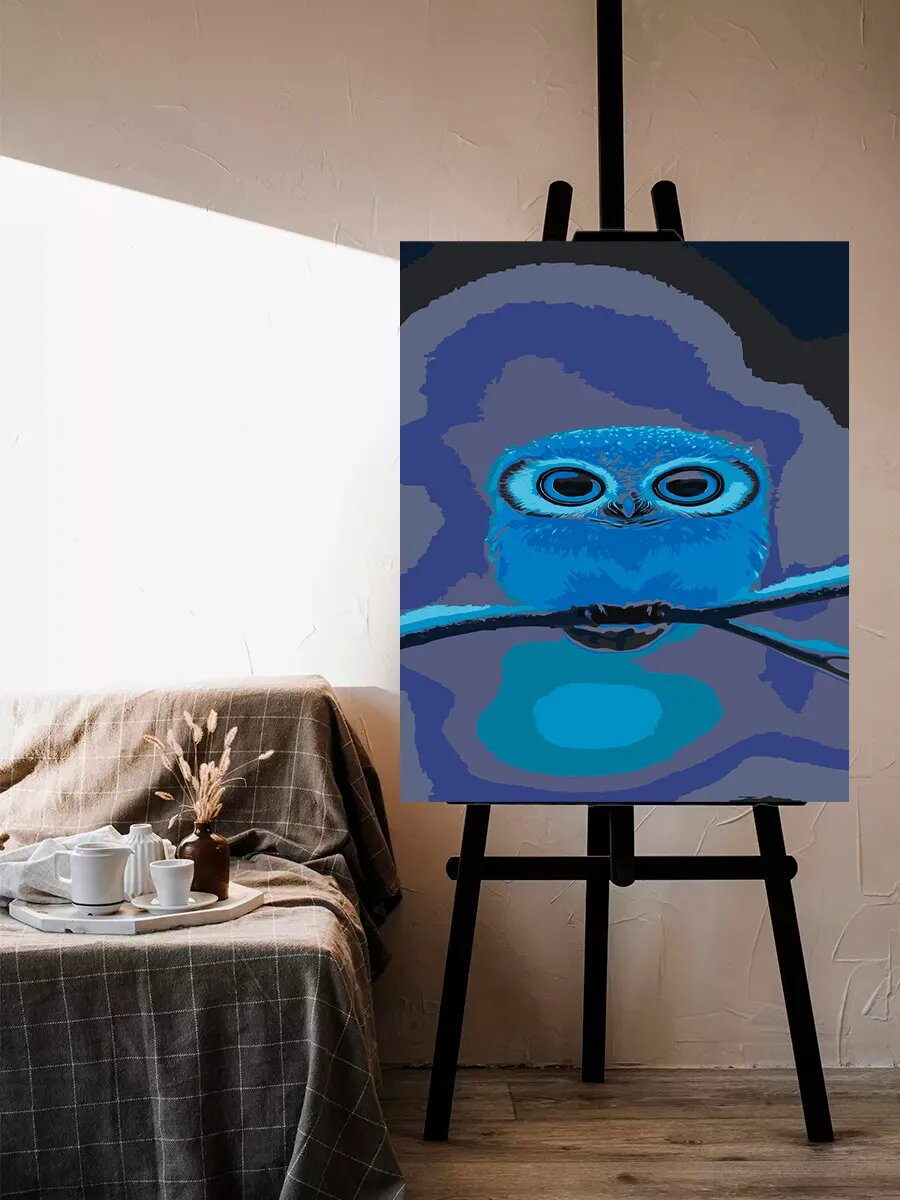 Картина по номерам Птица Синяя Совушка Иллюстрация