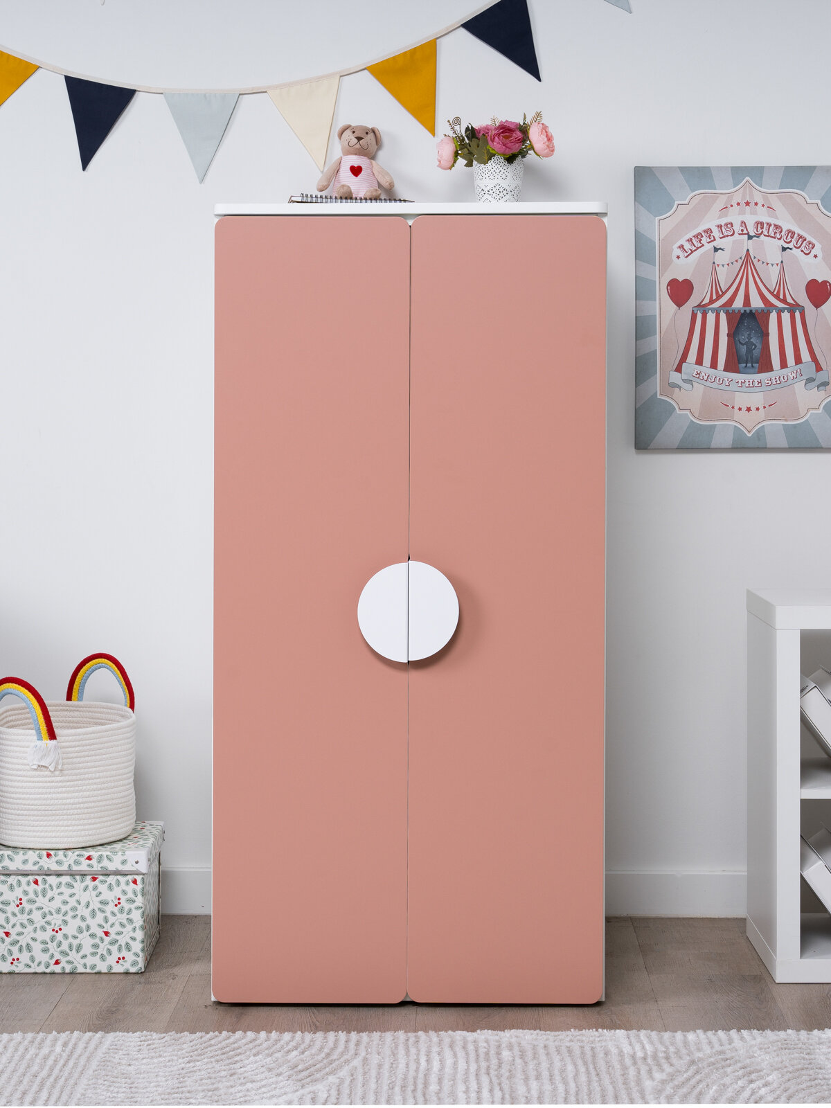 Распашной шкаф ГУД лакк Пикси, с двумя дверьми и полкой 60х57х120, розовый