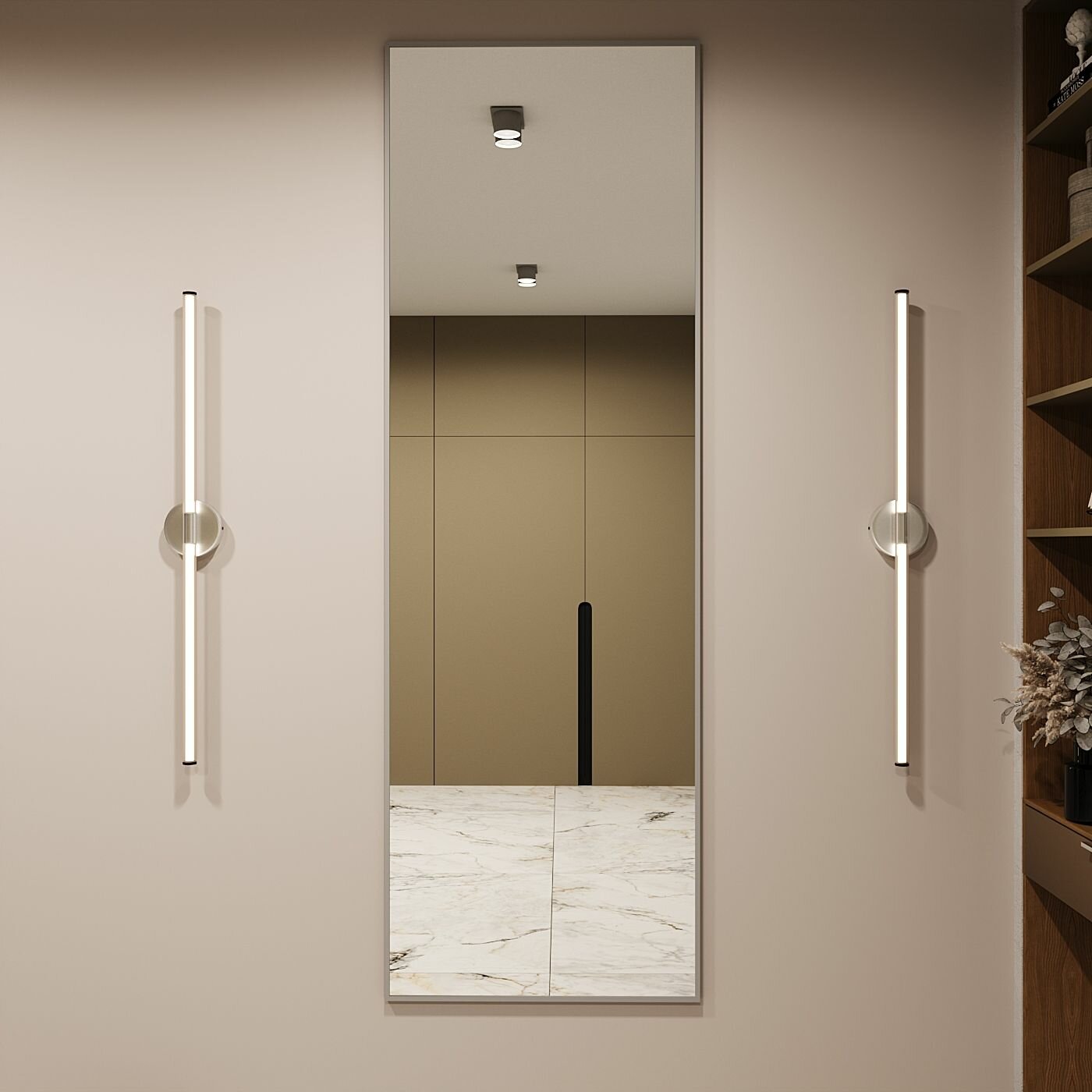 Зеркало настенное 200х70 см. BLX MIRROR интерьерное в алюминиевой раме, Серебро