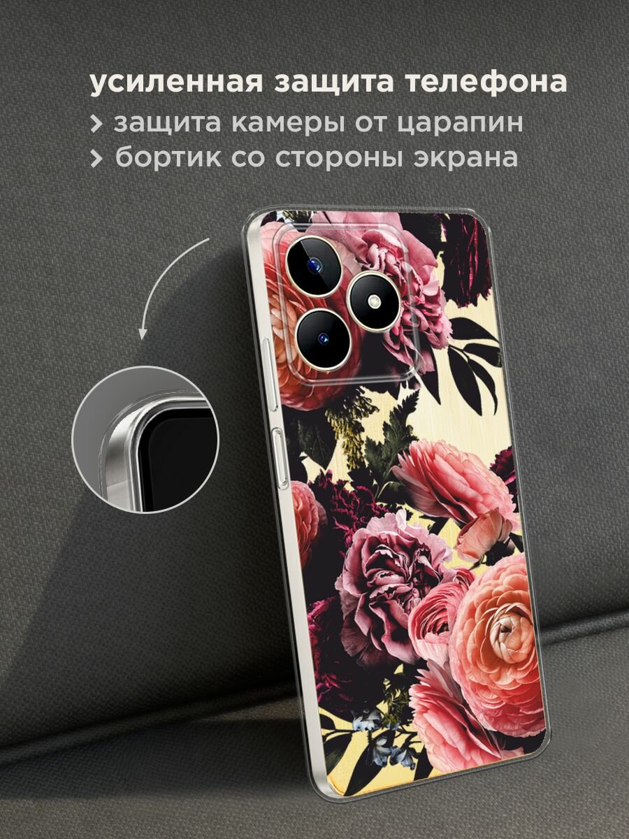 Чехол на Realme C53/C51 / Реалми С53/С51 с принтом "Бордовые винтажные цветы", прозрачный — фото 1