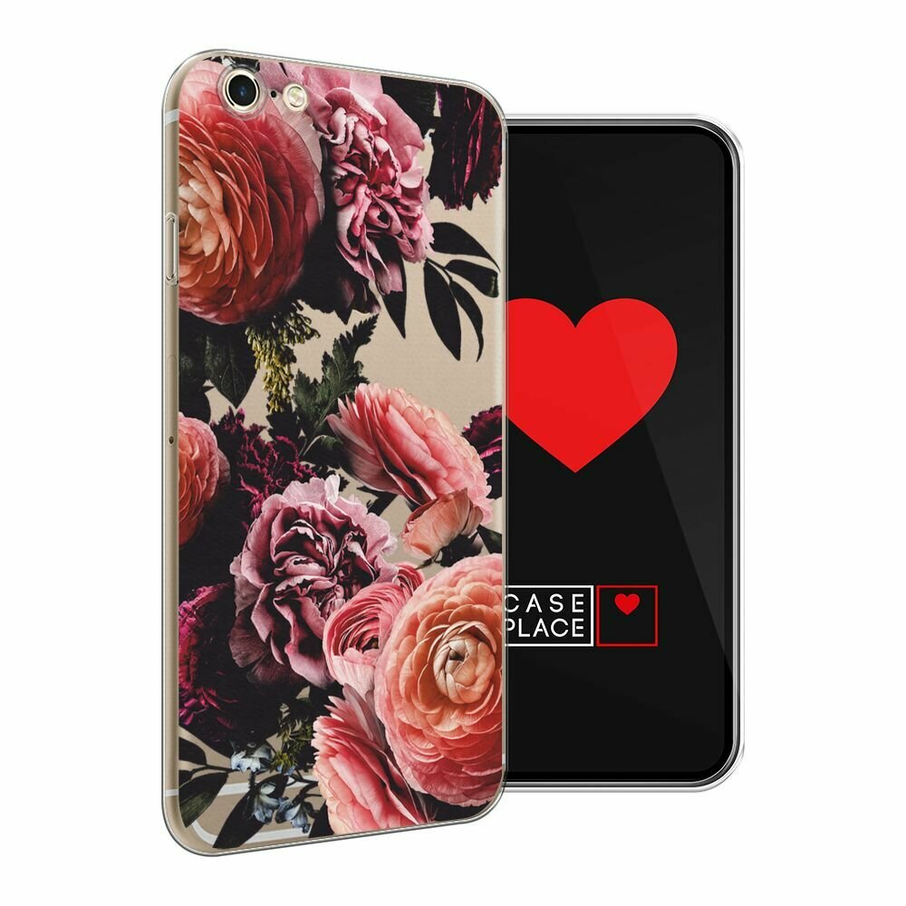 Чехол на Apple iPhone 6 Plus/6S Plus / Айфон 6 Плюс/Айфон 6С Плюс с принтом "Бордовые винтажные цветы", прозрачный — фото 1
