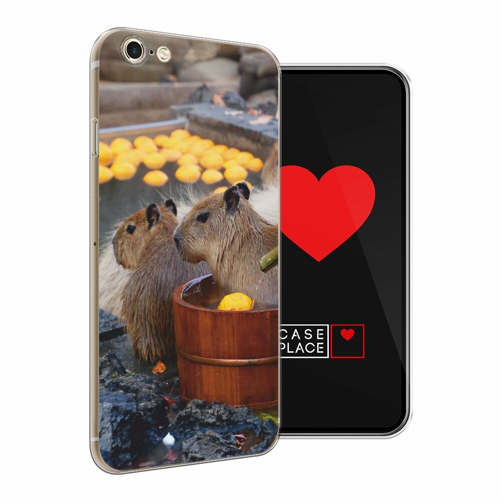Чехол на Apple iPhone 6 Plus/6S Plus / Айфон 6 Плюс/Айфон 6С Плюс с принтом "Капибары отмокают" — фото 1