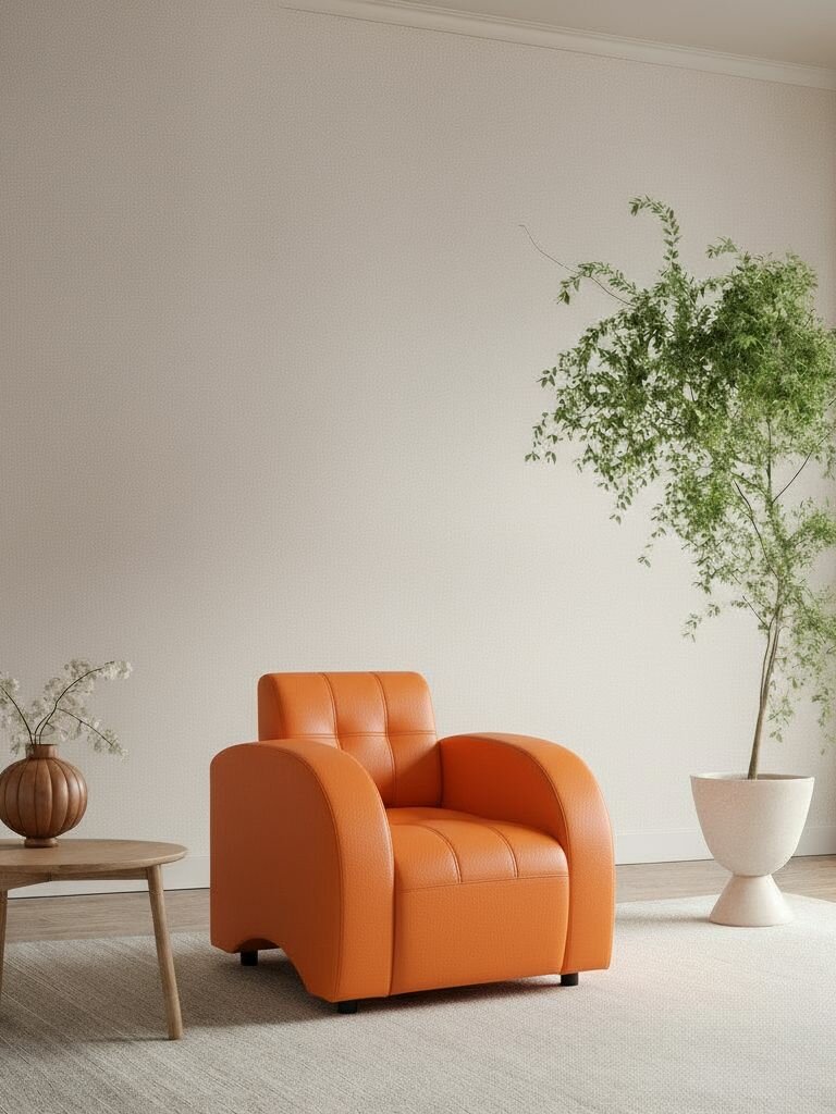 Кресло Вега с подлокотниками оранжевая кожа в офис, дом, салон красоты, прихожую, гостиную, зону ожидания.