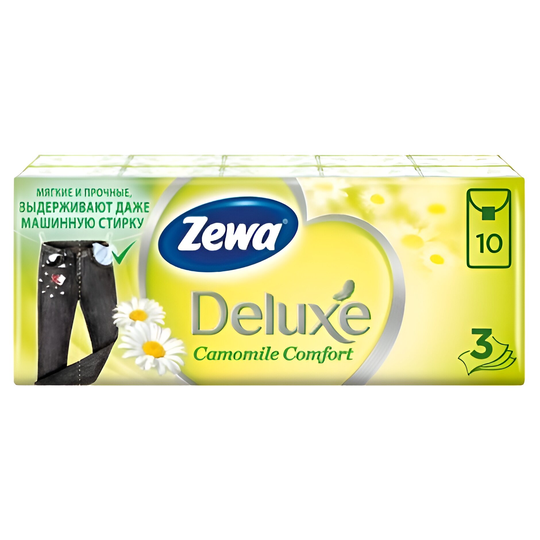 Платочки Zewa Deluxe "Ромашка", бумажные, 3-х слойные, 10х10см, 10 шт.