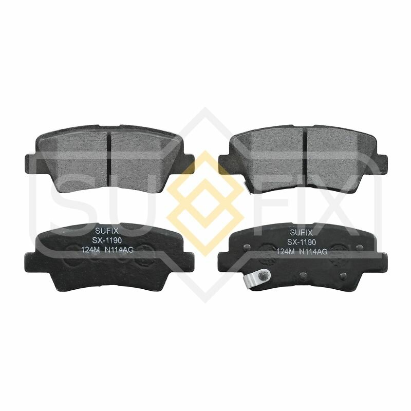 SUFIX Колодки тормозные задние HYUNDAI Elantra(AD) 1.6-2.0 15>/ I10 1.0-1.2 13>/ i30(GD) 1.4-1.6 11>/ Solaris II 1.4-1.6 18>, KIA Carens 1.6-2.0 13>/ Rio IV 1.4-1.6 17>/ Seltos 1.6 19>/ Soul II-III